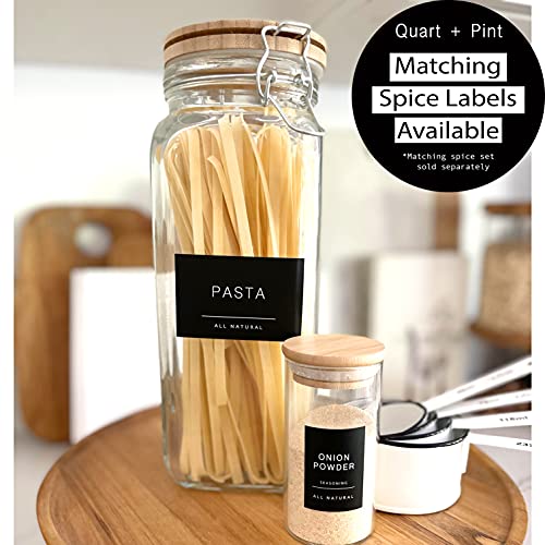 QUART + PINT 134 Kitchen Pantry Labels for Containers. Minimalist Preprinted Farmhouse Style. Black Matte Sticker White Text. Waterproof Stickers. Organization labels for Jars Canisters & Storage Bins