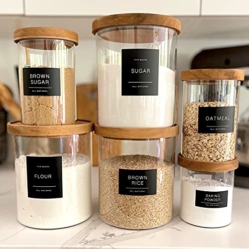 QUART + PINT 134 Kitchen Pantry Labels for Containers. Minimalist Preprinted Farmhouse Style. Black Matte Sticker White Text. Waterproof Stickers. Organization labels for Jars Canisters & Storage Bins