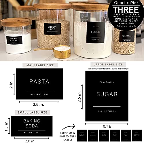 QUART + PINT 134 Kitchen Pantry Labels for Containers. Minimalist Preprinted Farmhouse Style. Black Matte Sticker White Text. Waterproof Stickers. Organization labels for Jars Canisters & Storage Bins