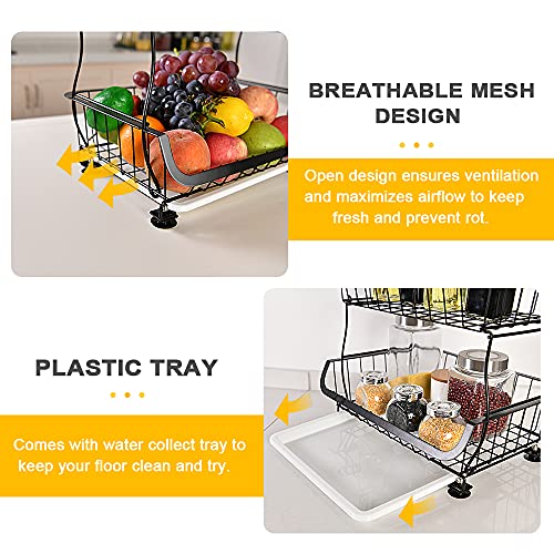 Fruit Vegetable Storage Basket, 4 Tier Stackable Metal Wire Storage Baskets with Wheels, Fruit Vegetable Produce Basket Organizer Bins for Kitchen, Pantry, Bathroom