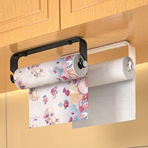 Shinhadi Paper Towel Holder Under Cabinet for Kitchen,Wall Mount Paper Towel Holder Paper Roll Holder,Self Adhesive or Screw Mounting Paper Towel Holder Wall Mount for Kitchen, Pantry (Black)