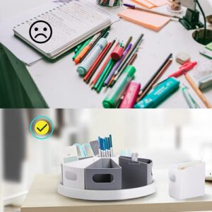 MeCids 360 Rotating Storage Organizer Desk Organizers Pen Holder– 12” Lazy Susan Style Caddy with Removable Bins, for Home Office Supplies, Art Supplies, Make-up & Kitchen Use, with Card & Gift Box