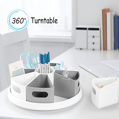 MeCids 360 Rotating Storage Organizer Desk Organizers Pen Holder– 12” Lazy Susan Style Caddy with Removable Bins, for Home Office Supplies, Art Supplies, Make-up & Kitchen Use, with Card & Gift Box