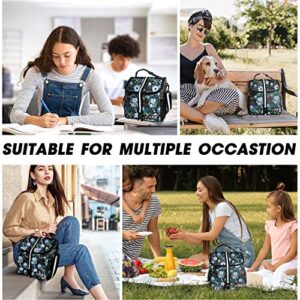 VLM Lunch Bags for Women,Leakproof Insulated Floral Lunch Box with Adjustable Shoulder Strap Reusable Zipper Cooler Tote Bag for Work,Picnic,Camping