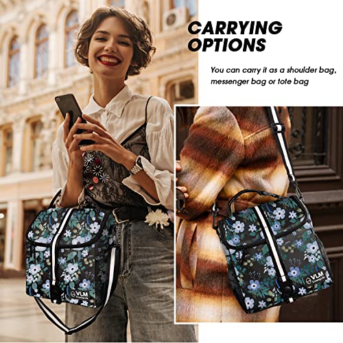 VLM Lunch Bags for Women,Leakproof Insulated Floral Lunch Box with Adjustable Shoulder Strap Reusable Zipper Cooler Tote Bag for Work,Picnic,Camping