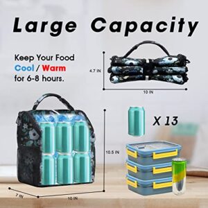 VLM Lunch Bags for Women,Leakproof Insulated Floral Lunch Box with Adjustable Shoulder Strap Reusable Zipper Cooler Tote Bag for Work,Picnic,Camping