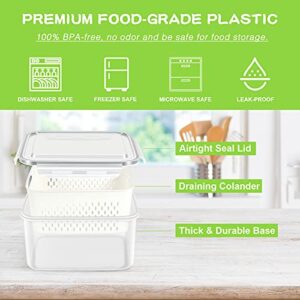 TBMax Fruit Vegetable Storage Containers for Fridge - 4 Pack Large Produce Saver Containers Refrigerator Organizer Bins, Plastic Produce Keepers with Lid & Colander for Salad Berry Lettuce Storage