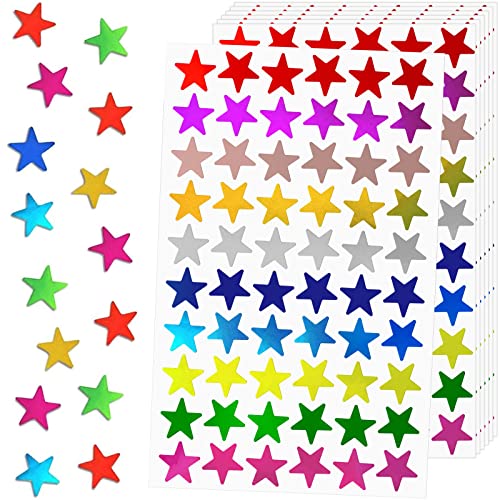 Yidelly 1200 Pack Foil Metallic Star Stickers, 10 Sparkling Colors Self-Adhesive Sticker for Kids Reward, 0.6" Diameter