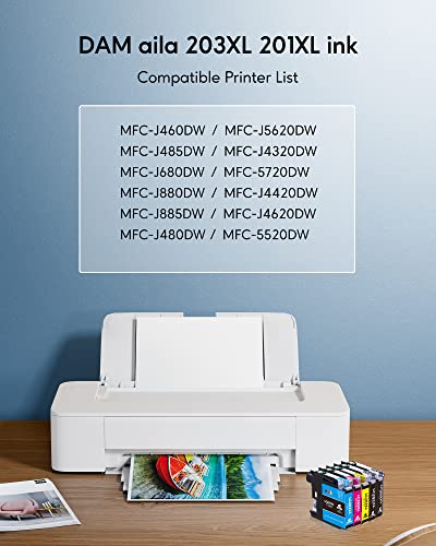 DAM aila Compatible Ink Cartridge Replacement for Brother LC203XL LC201XL LC203 LC201 to Use with MFC-J480DW MFC-J880DW MFC-J4420DW MFC-J680DW MFC-J885DW (2 Cyan, 2 Magenta, 2 Yellow, 6 Pack)