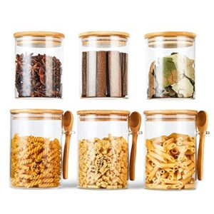 erised 6-pack glass containers with bamboo lids, glass jars，glass canisters, kitchen canisters for candy,cookie,rice,sugar,flour,pasta,nuts