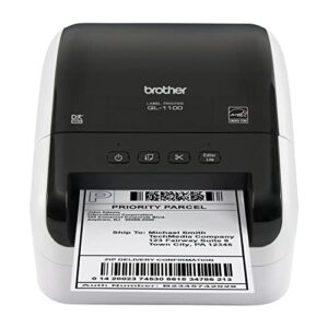 brother ql-1100 wide format wired thermal label printer, black – usb connectivity, 4″ wide, 300 x 300 dpi, 69 labels per minute professional monochrome postage and barcode printer