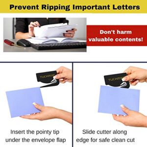 Letter Opener Envelope Slitter - Mail Opener for Women, Men, Office, Home & Business Travelers - Openers with Safety Concealed Razor Blade and Guiding Tip for Perfect Cut - Set of 4 (Colors)