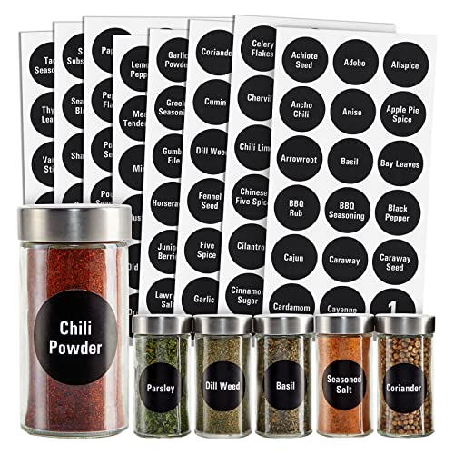 Talented Kitchen 144 Round 1.5 Inch Spice Jar Labels Preprinted, Chalkboard Seasoning Spice Labels Stickers + Numbers for Kitchen Organization and Storage (Water Resistant)