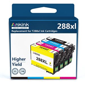 ankink remanufactured higher yield epson 288xl ink cartridge 4 pack compatible for epson 288 ink xl 1 black 3 color combo pack fit with xp-440 xp-330 xp-340 xp-430 434 446 xp440 xp446 xp340 printer