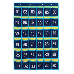 loghot numbered classroom sundries closet pocket chart for cell phones holder wall door hanging organizer (36 pockets blue)