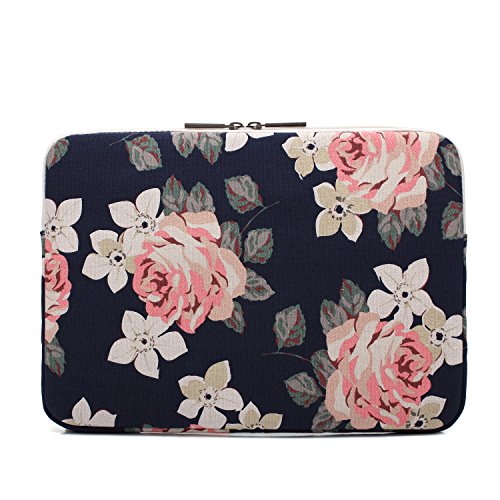 Canvaslife White Rose Patten Laptop Sleeve 14 inch 14.0 inch Laptop case Bag