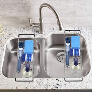 KeFanta Kitchen Sink Caddy Sponge Holder, Hanging Dish Sponge Organizer Holder, Telescopic Farmhouse Sink Accessories, Over Sink Expandable(14''-20'') Brush Soap Storage Rack - Stainless Steel