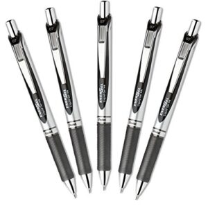 pentel energel deluxe rtx retractable 0.7mm fine line metal tip liquid gel pen , black ink, 1 set, 5 pens per set