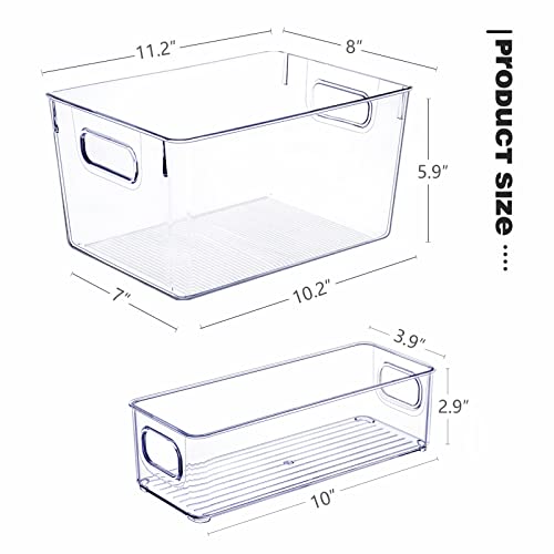 Set of 8 Clear Plastic Storage Bins, 4 Large and 4 Small Stackable Storage Containers for Pantry Organization and Kitchen Storage Bins,Home Edit and Cabinet Organizers