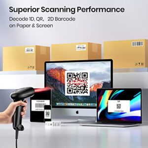 Barcode Scanner with Stand, Anyeast USB Wired Inventory 2D 1D QR Code Scanners for Computer POS Support Automatic Screen Scanning, Handheld CMOS Image Bar Code Reader for Warehouse Library Supermarket