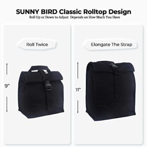 SUNNY BIRD Insulated Lunch Bag Rolltop Lunch Box for Women, Men, Adults and Teens (Black)