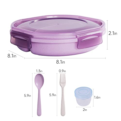 Bento Box, Lunch Box, Bento Box for Kids, Lunch Containers for Adults, All in One Lunch Containers, Kids Lunch Box, Baby Food Containers with 3 Compartments, Spoon, Fork and Mini Sauce Box (Purple)