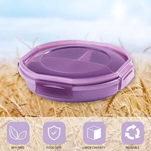 Bento Box, Lunch Box, Bento Box for Kids, Lunch Containers for Adults, All in One Lunch Containers, Kids Lunch Box, Baby Food Containers with 3 Compartments, Spoon, Fork and Mini Sauce Box (Purple)