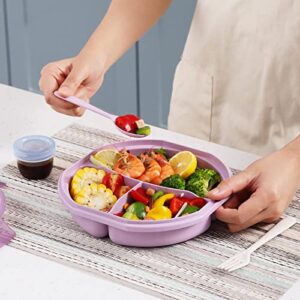 Bento Box, Lunch Box, Bento Box for Kids, Lunch Containers for Adults, All in One Lunch Containers, Kids Lunch Box, Baby Food Containers with 3 Compartments, Spoon, Fork and Mini Sauce Box (Purple)