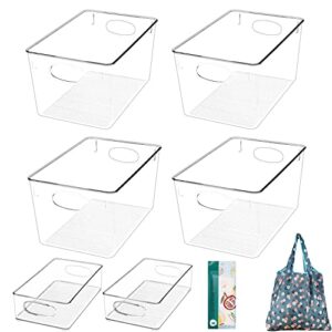 6 pack clear space plastic storage bins fridge organizer kitchen organization pantry storage bins freeze organizers with handles cabinet organizers for kitchen,fridge,cabinet,pantry,bedrooms,bathrooms