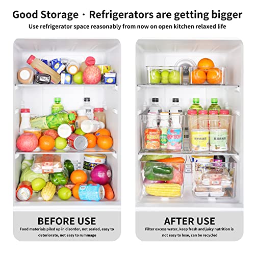 6 Pack Clear Space Plastic Storage Bins Fridge Organizer Kitchen Organization Pantry Storage Bins Freeze Organizers With Handles Cabinet Organizers For Kitchen,Fridge,Cabinet,Pantry,Bedrooms,Bathrooms