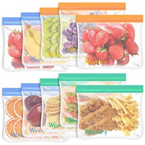 10 pack reusable sandwich bags reusable food storage bags,reusable snack bags leakproof silicone – free plastic bpa free lunch bags for food travel