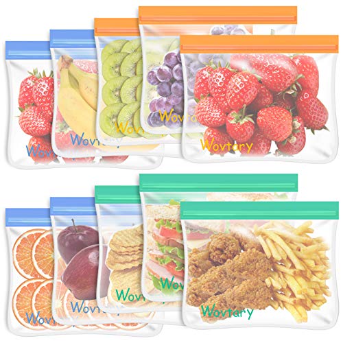 10 Pack Reusable Sandwich Bags Reusable Food Storage Bags,Reusable Snack Bags Leakproof Silicone - Free Plastic BPA Free Lunch Bags for Food Travel