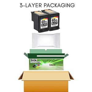 Limeink 2 Remanufactured Ink Cartridge Replacement for 65XL 65 XL High Yield for HP DeskJet 2600 2622 2652 2655 3700 3720 3722 3752 3755 Envy 5000 5052 5055 Printer AMP 100 Combo Pack (2 Black)