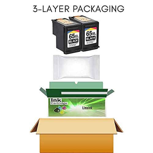 Limeink 2 Remanufactured Ink Cartridge Replacement for 65XL 65 XL High Yield for HP DeskJet 2600 2622 2652 2655 3700 3720 3722 3752 3755 Envy 5000 5052 5055 Printer AMP 100 Combo Pack (2 Black)