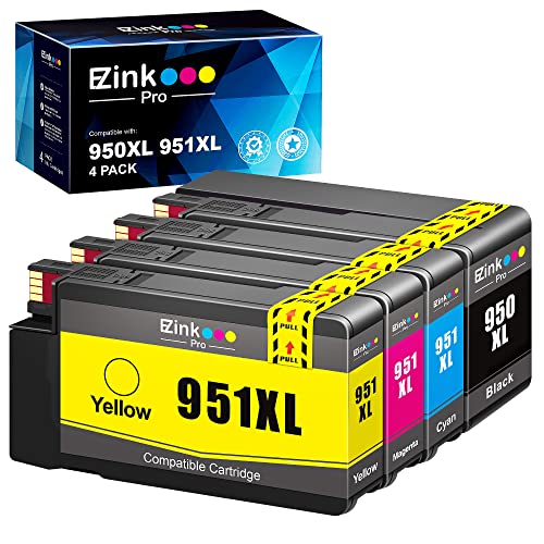 E-Z Ink Pro Compatible Ink Cartridges Replacement for HP 950XL 951XL 950 XL 951 XL to use with OfficeJet Pro 8600 8610 8615 8620 8625 8100 276dw 251dw (1 Black, 1 Cyan, 1 Magenta, 1 Yellow, 4 Pack)