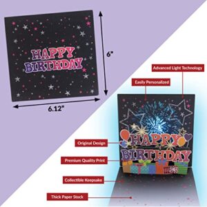 100 Greetings LIGHTS & MUSIC 'Fireworks' Birthday Pop Up Card - Plays Hit Song 'Happy' - Happy Birthday Card for Wife or Husband, Him or Her, Women & Men – Pop Up Birthday Greeting Cards - 1 Card Only