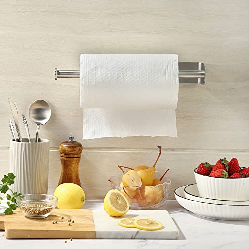 Paper Towel Holder, Self-Adhesive Paper Towel Holder Under Cabinet , Both Available in Adhesive and Screws, Wall Mount Hanging Paper Towel Rack for Kitchen, Stainless Steel Silver Paper Towel Holders