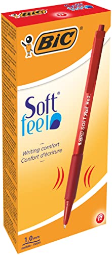 BIC 8373991 Soft Feel Ball Pen, Red, Medium Point, 12-Count