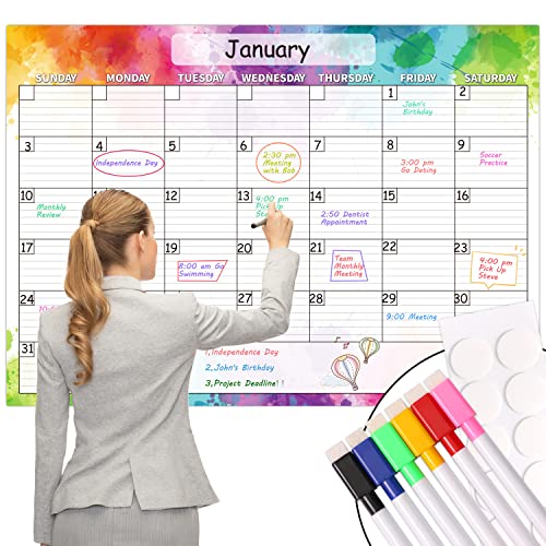 Dry Erase Calendar – Large Dry Erase Calendar for Wall, Undated Quarterly Wall Calendar, 27.8" x 40" Monthly Calendar, Reusable Laminated Calendar Whiteboard, Great Organizer for Home, Office, School