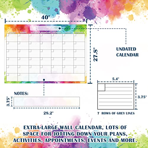 Dry Erase Calendar – Large Dry Erase Calendar for Wall, Undated Quarterly Wall Calendar, 27.8" x 40" Monthly Calendar, Reusable Laminated Calendar Whiteboard, Great Organizer for Home, Office, School