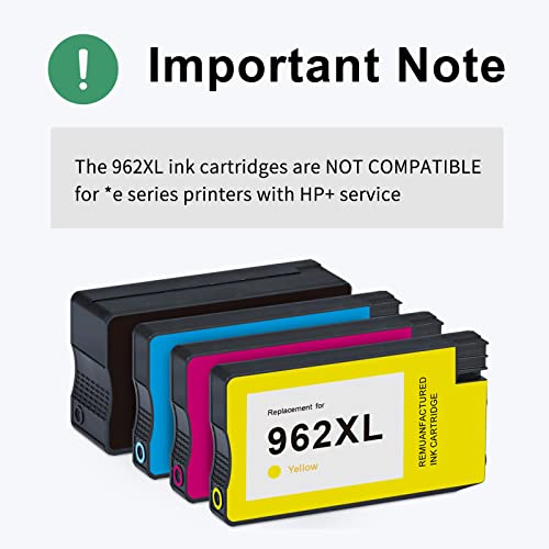 ZIPRINT 962XL Ink Remanufactured Ink Replacement for HP 962 XL 962 Work with OfficeJet Pro 9015 9010 9025 9020 9018 9012 9022 9028 Printer,962XL Ink Cartridges Combo Pack (BKCMY,4-Pack)