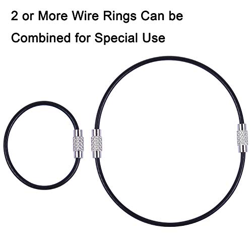 Keychain, Wisdompro 12 Pack of 4.3 Inches Stainless Steel Wire Ring 2mm Cable Loop Rings for Hanging Luggage Tag, Keys and ID Tag Keepers - Black