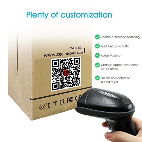 TEEMI Bluetooth Barcode Scanner with USB Charging Cradle Data Receiver, 1D 2D QR Wireless Imager with Vibration Alert for iOS Android Devices, BT 5.0 Longer Transfer Range, Handsfree Screen Scanning