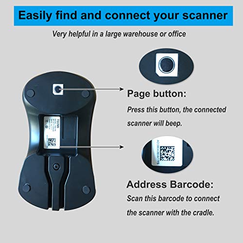 TEEMI Bluetooth Barcode Scanner with USB Charging Cradle Data Receiver, 1D 2D QR Wireless Imager with Vibration Alert for iOS Android Devices, BT 5.0 Longer Transfer Range, Handsfree Screen Scanning