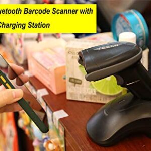 TEEMI Bluetooth Barcode Scanner with USB Charging Cradle Data Receiver, 1D 2D QR Wireless Imager with Vibration Alert for iOS Android Devices, BT 5.0 Longer Transfer Range, Handsfree Screen Scanning