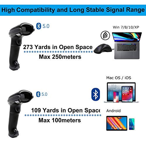 TEEMI Bluetooth Barcode Scanner with USB Charging Cradle Data Receiver, 1D 2D QR Wireless Imager with Vibration Alert for iOS Android Devices, BT 5.0 Longer Transfer Range, Handsfree Screen Scanning