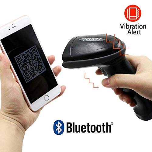 TEEMI Bluetooth Barcode Scanner with USB Charging Cradle Data Receiver, 1D 2D QR Wireless Imager with Vibration Alert for iOS Android Devices, BT 5.0 Longer Transfer Range, Handsfree Screen Scanning