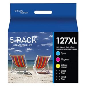 mcycolor 127xl ink cartridge remanufactured for 127 xl t127xl ink to use with workforce 545 845 645 wf-3540 wf-3520 wf-7010 wf-7510 wf-7520 nx530 nx625 printer( 2 black, cyan, magenta, yellow)