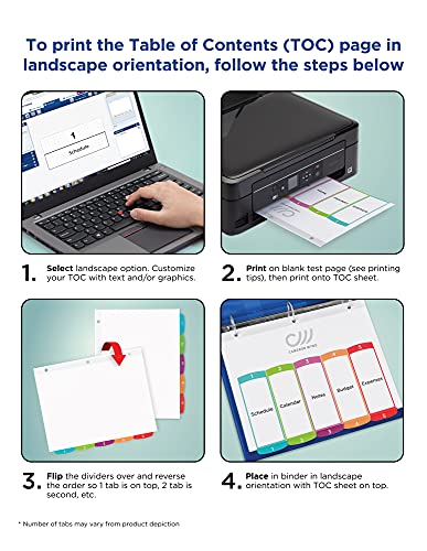 Avery 12-tab Dividers for 3 Ring Binders, Customizable Table of Contents, Multicolor Tabs, 1 Set (11847)