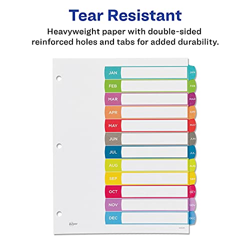 Avery 12-tab Dividers for 3 Ring Binders, Customizable Table of Contents, Multicolor Tabs, 1 Set (11847)